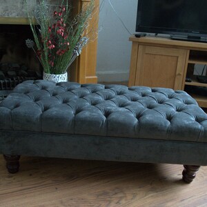 Chesterfield Deep Buttoned Footstool in Crush Charcoal Fabric With ...
