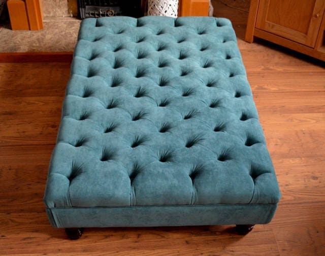 Chesterfield Extra Large Deep Buttoned Footstool in Premium Casino Teal ...