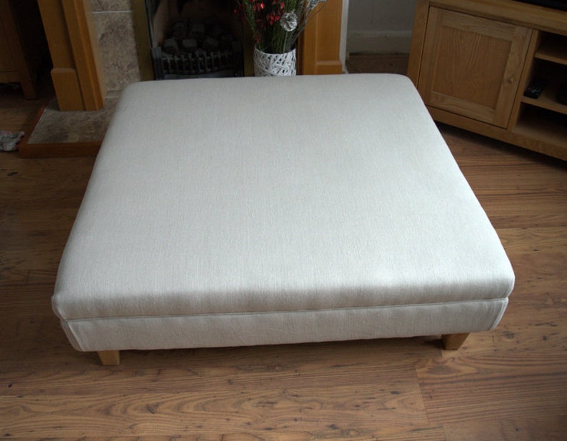 Extra Large Flat Top Footstool in 100% Danila White Sand Linen - Etsy UK