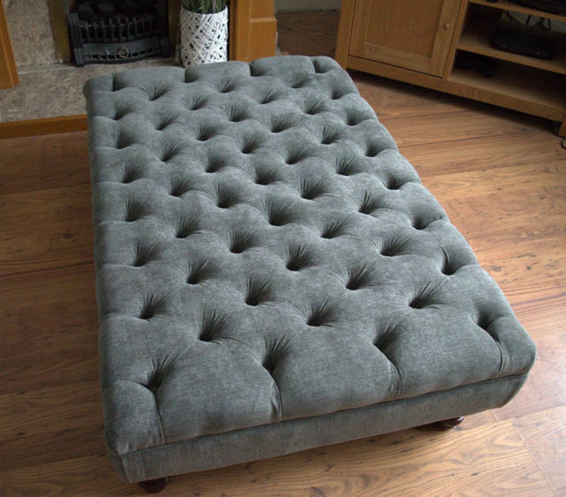 Chesterfield Extra Large Deep Buttoned Footstool in Casino Dark Grey ...