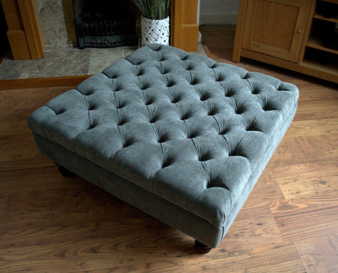 Square Chesterfield Style Deep Buttoned Footstool in Casino Dark Grey ...
