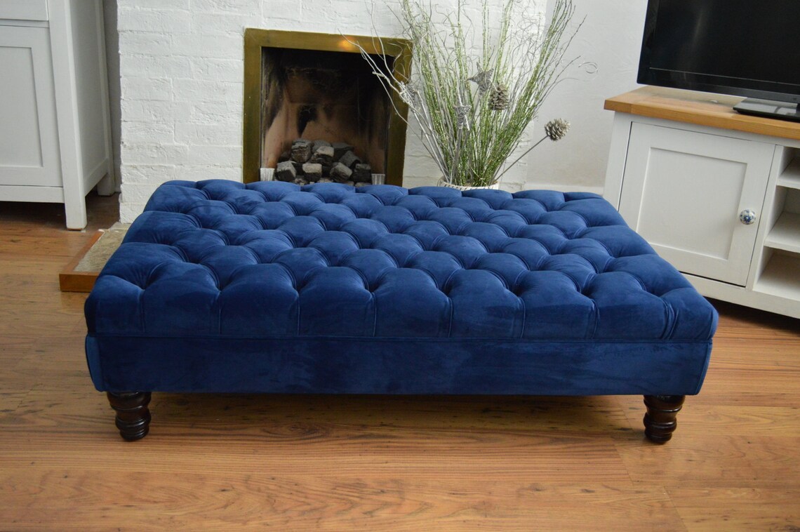 Chesterfield Extra Large Deep Buttoned Footstool in Royal Blue - Etsy UK