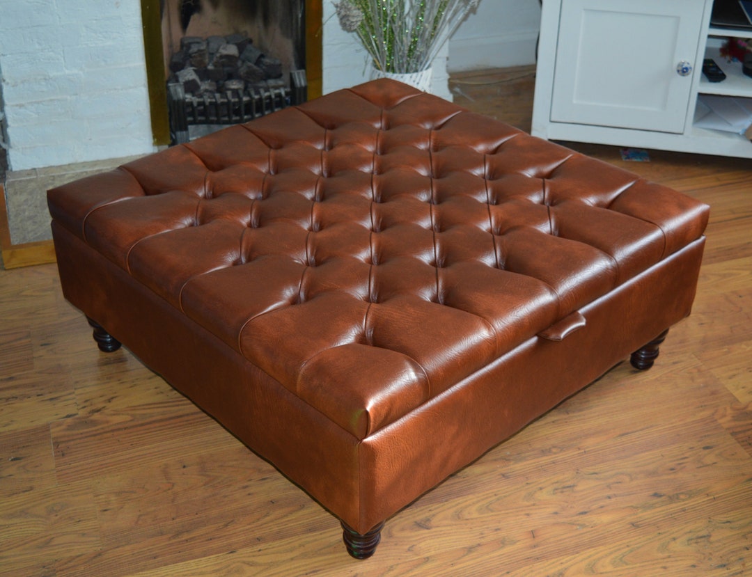 Extra Large Storage Square Chesterfield Deep Buttoned Footstool in ...