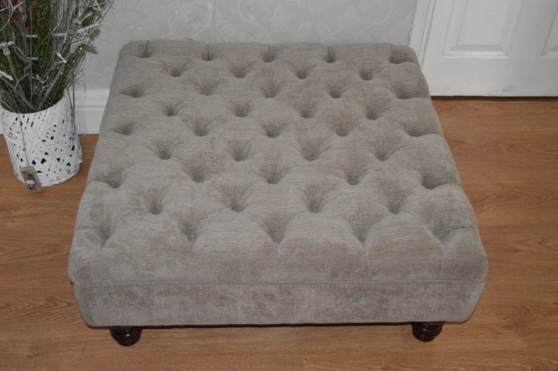 Hand Made Square Design Chesterfield Deep Buttoned Footstool in Casino ...