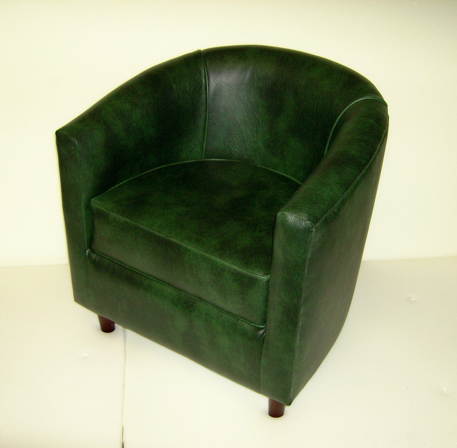 Tub Chair Upholstered in A Premium Green Faux Leather With Mahogany Wood Legs Etsy UK