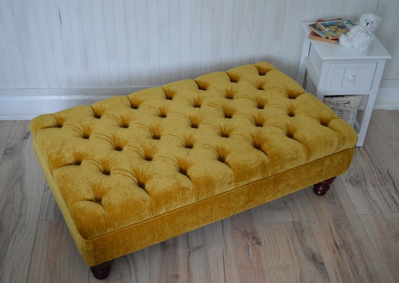 Chesterfield Deep Buttoned Footstool in a Plush Turmeric Velvet With ...