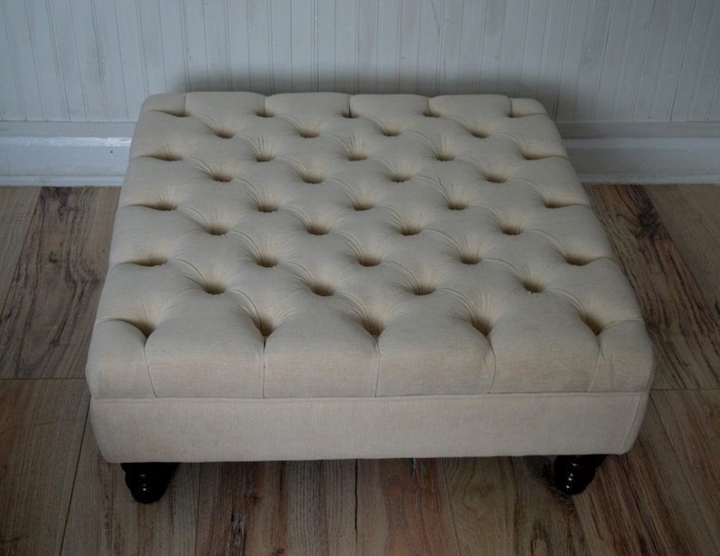 Square Chesterfield Style Deep Buttoned Footstool in Casino Beige ...