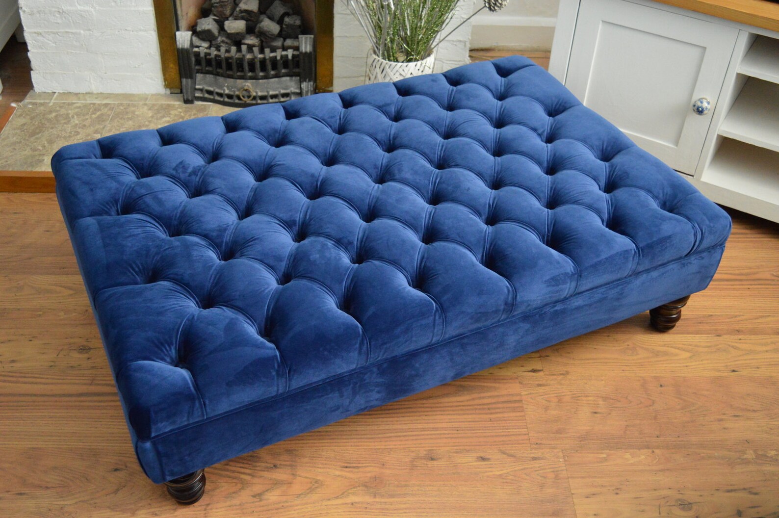Chesterfield Extra Large Deep Buttoned Footstool in Royal Blue Velvet ...