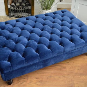 Chesterfield Extra Large Deep Buttoned Footstool in Royal Blue Velvet ...