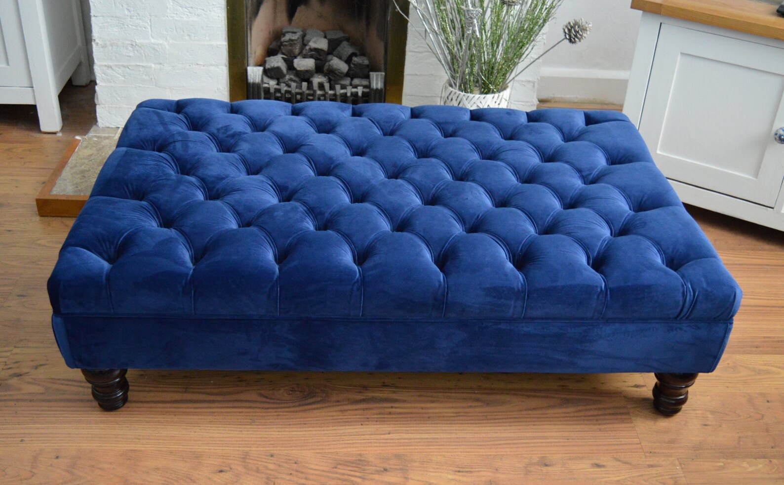 Chesterfield Extra Large Deep Buttoned Footstool in Royal Blue Velvet ...