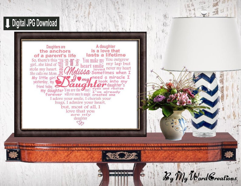 Personalized Daughter Heart Word Art Daughter Word Art Heart Etsy