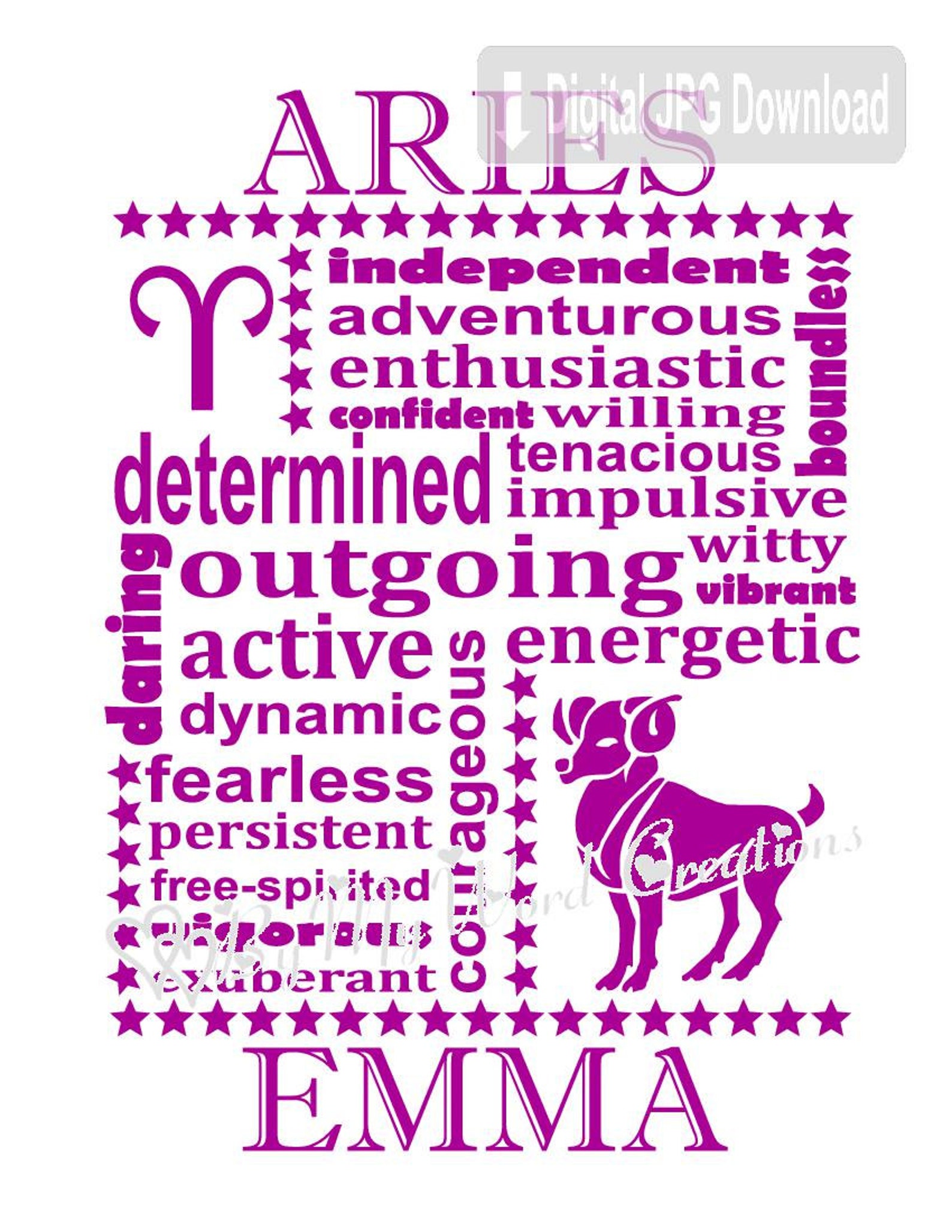 Personalized Aries Word Art Horoscope Digital Art Zodiac | Etsy