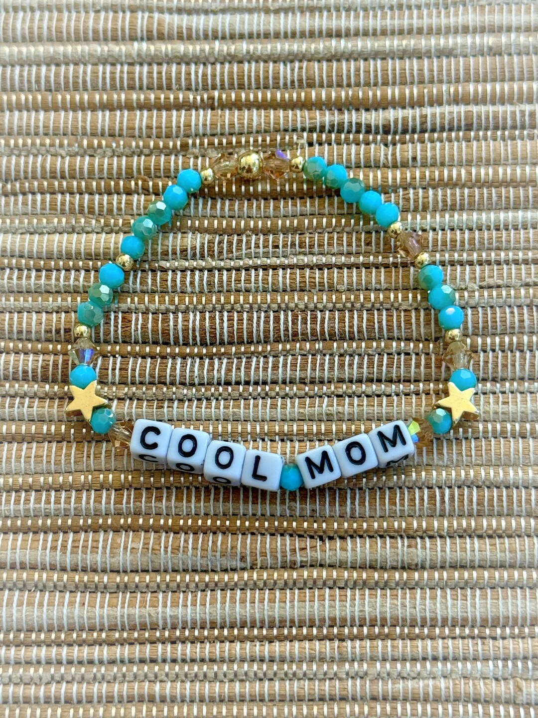 Beaded Word Stetch Bracelet in Aqua, Custom Name Bracelet, Cool Mom ...
