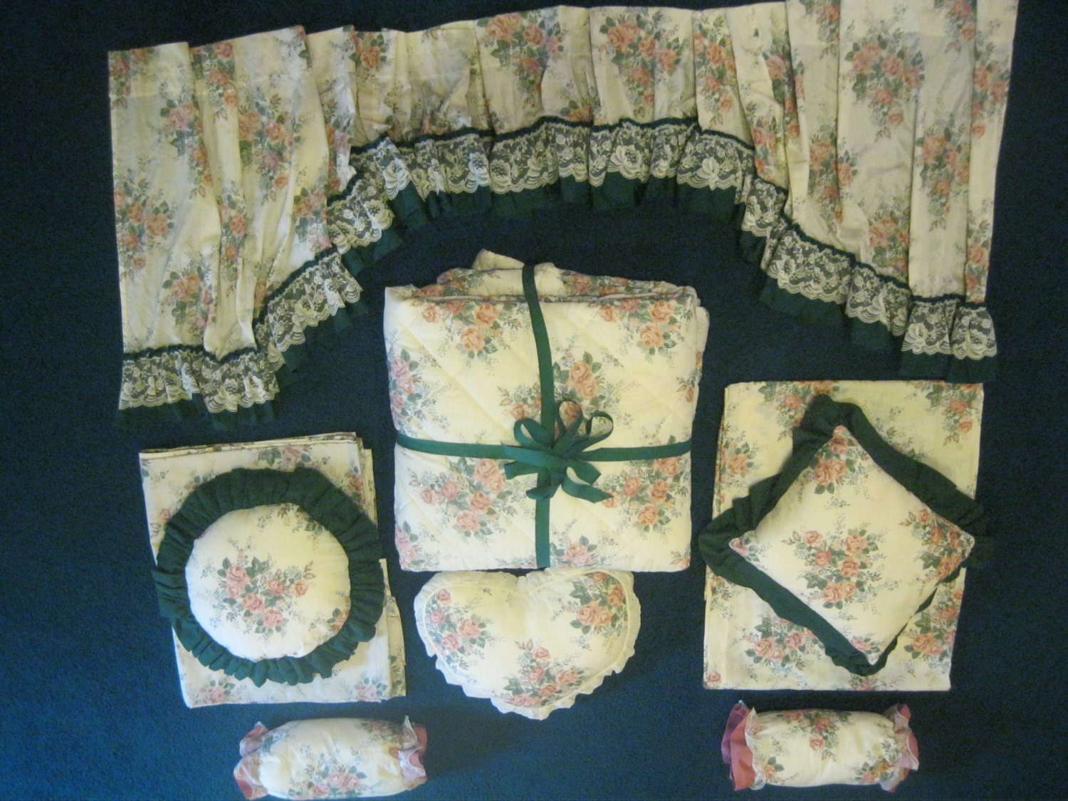 Vintage 11 Piece Tea Rose Pattern Bedding Set. - Etsy