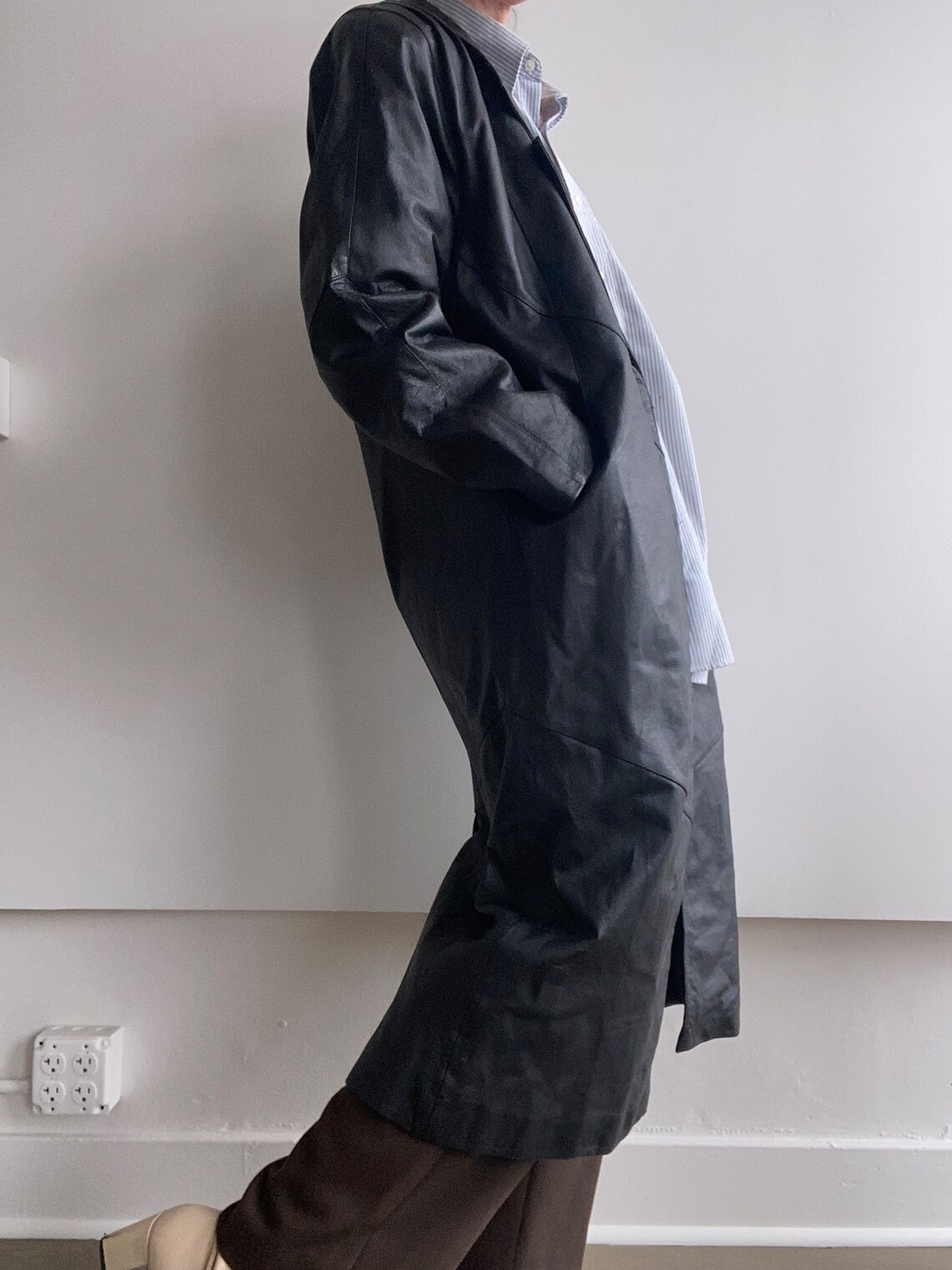 Vintage Black Leather Duster Coat - Etsy