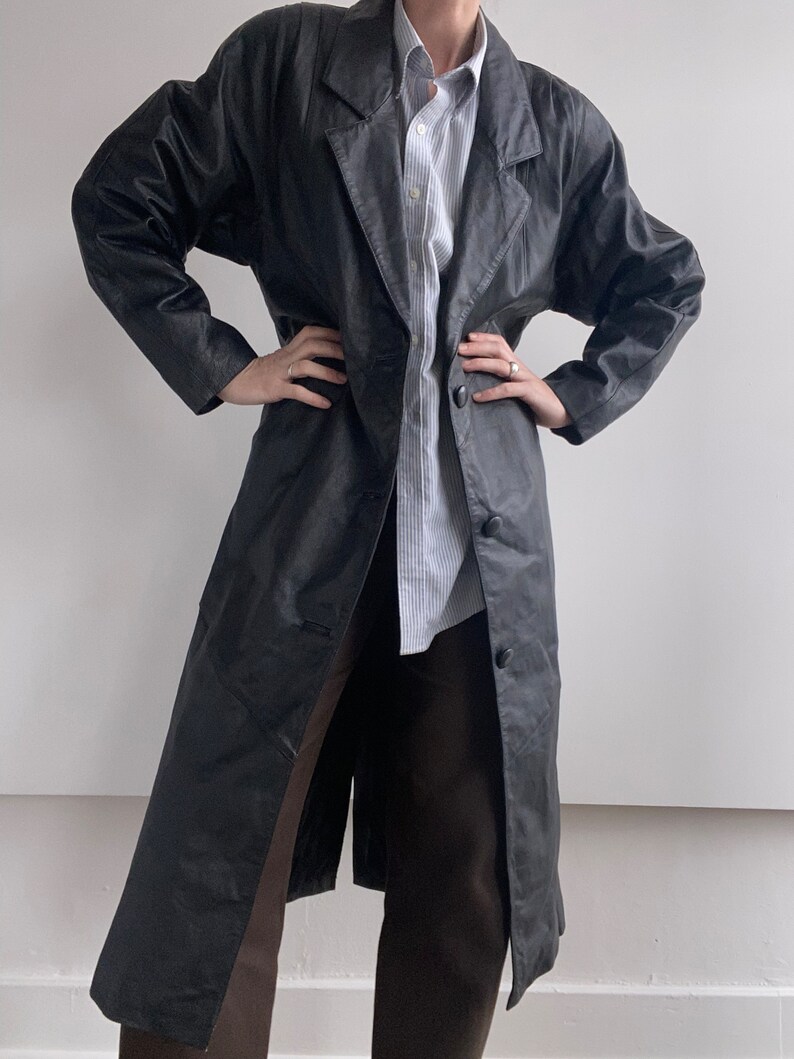 Vintage Black Leather Duster Coat - Etsy