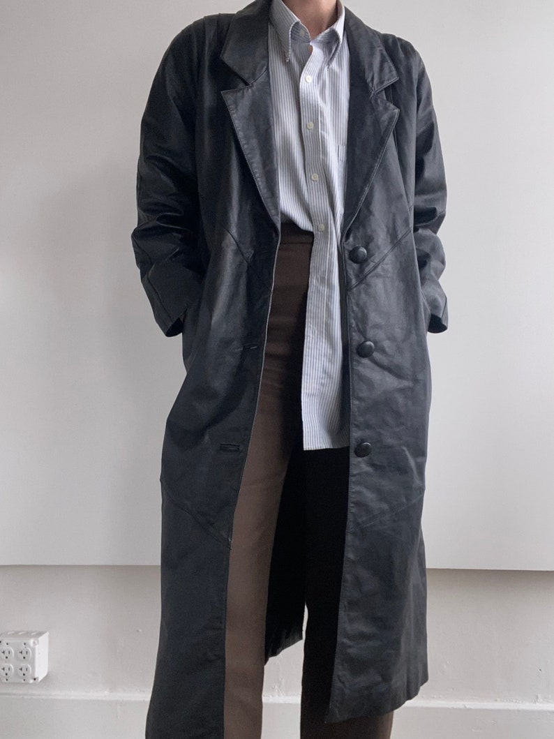 Vintage Black Leather Duster Coat - Etsy