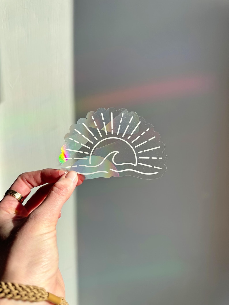 White Sun and Waves Suncatcher | Window Cling Sun Catcher | Rainbow ...