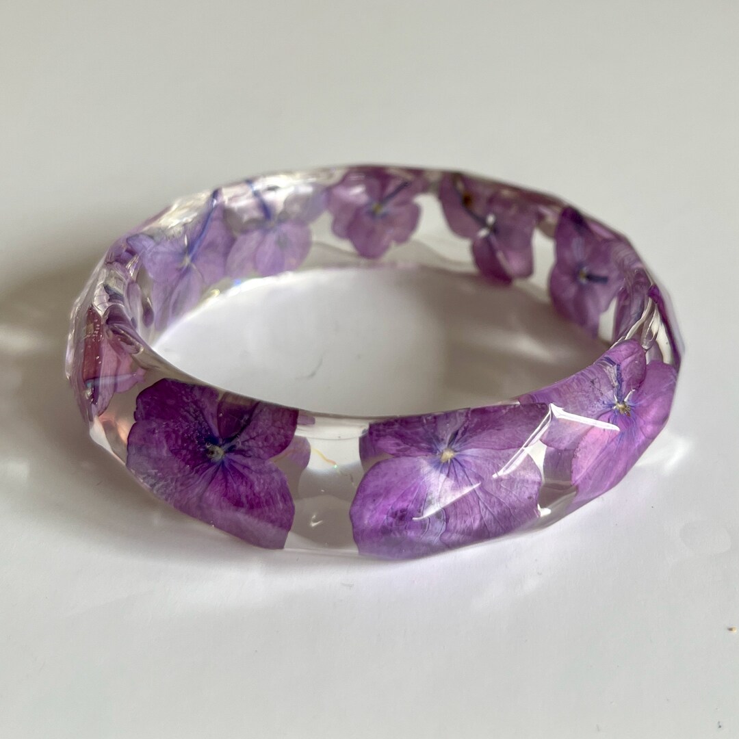 Hydrangea Bangle - Real Pressed Flower Resin Bangle With Purple Hydrangeas by Tallulah Does the ...