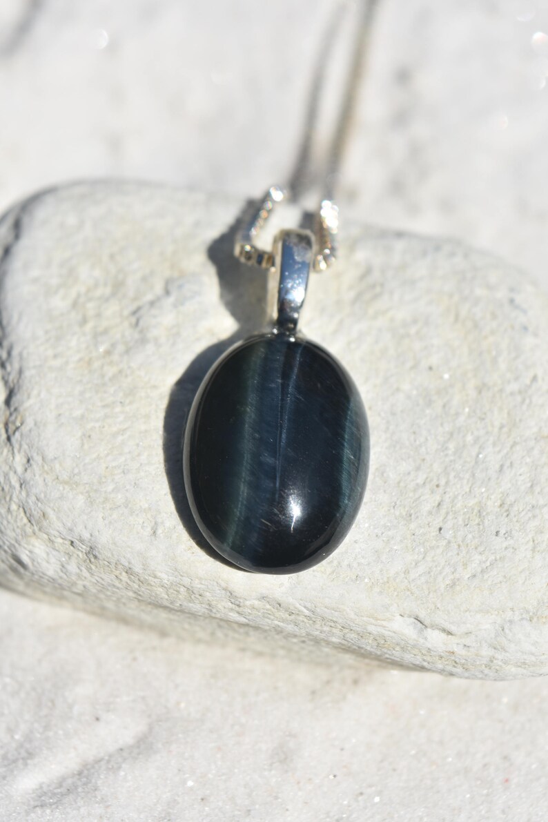 Blue Tiger S Eye Cabochon Stone Necklace Choose Leather Cord Or