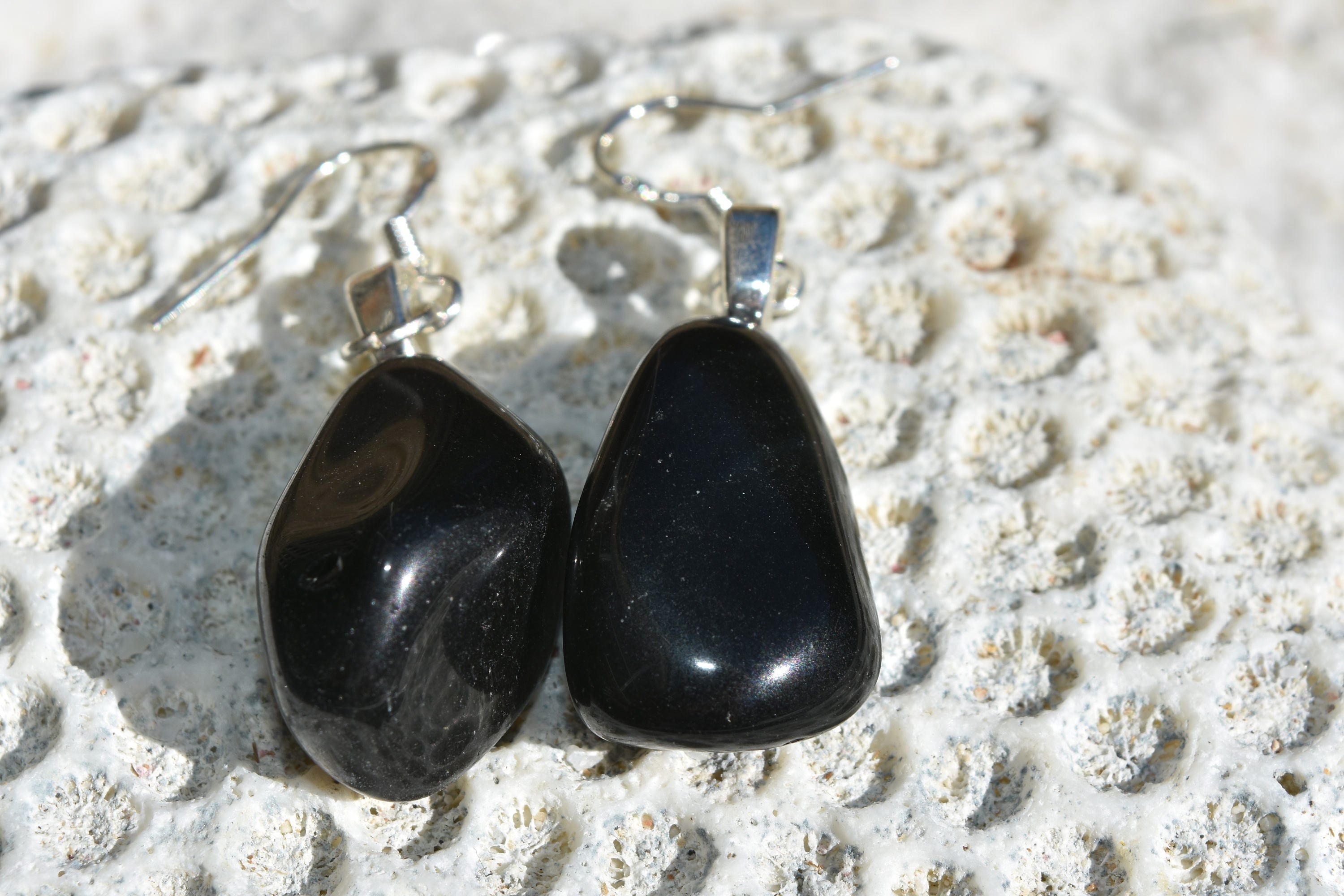 Custom Tumbled Apache Tears Stone Dangling Earrings - 1 Set - Etsy