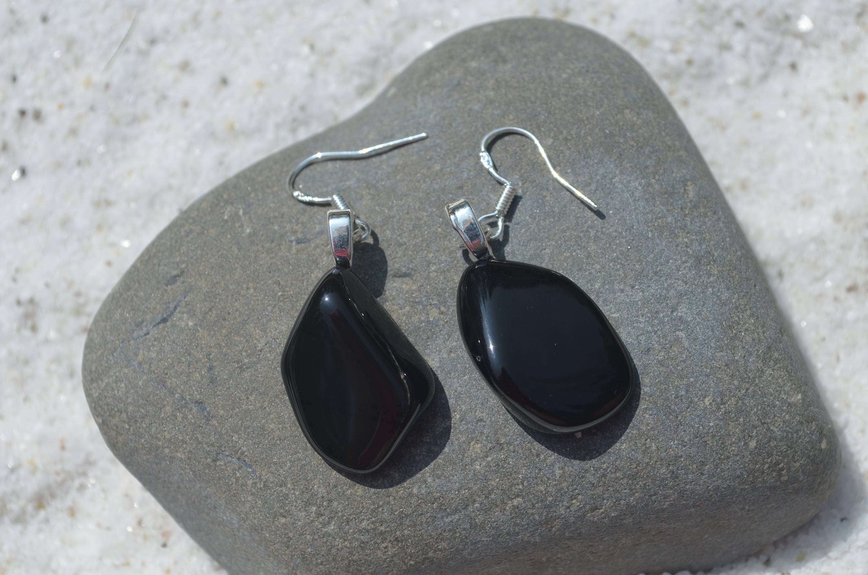 Custom Tumbled Apache Tears Stone Dangling Earrings - 1 Set - Etsy