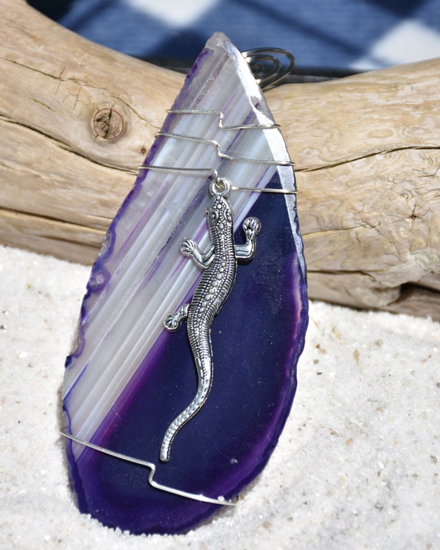 Custom Agate Slice Ornament with Silver Alligator Charm | Etsy