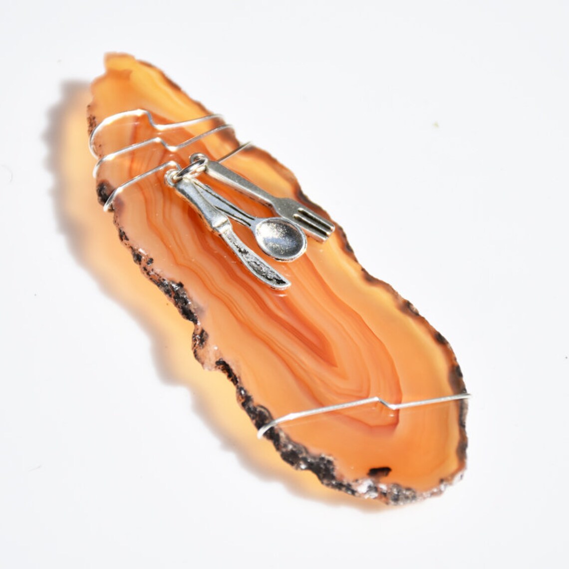 Custom Handmade Agate Slice Ornament With Silver Eating Utensils Charm ...