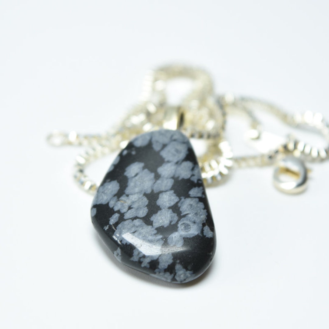 Custom Tumbled Snowflake Obsidian Stone Necklace - Choose Sterling ...