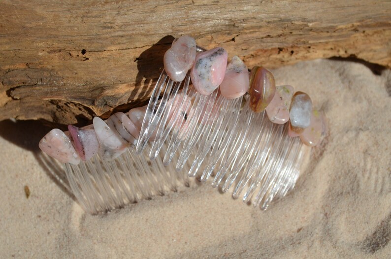 Pink Opal Stone Hair Combs set of 2 | Etsy