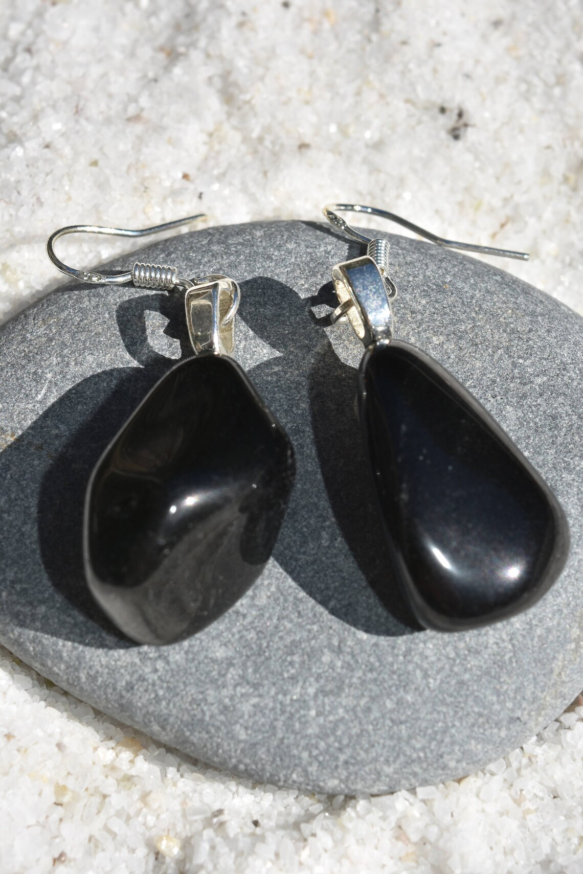 Custom Tumbled Apache Tears Stone Dangling Earrings - 1 Set - Etsy