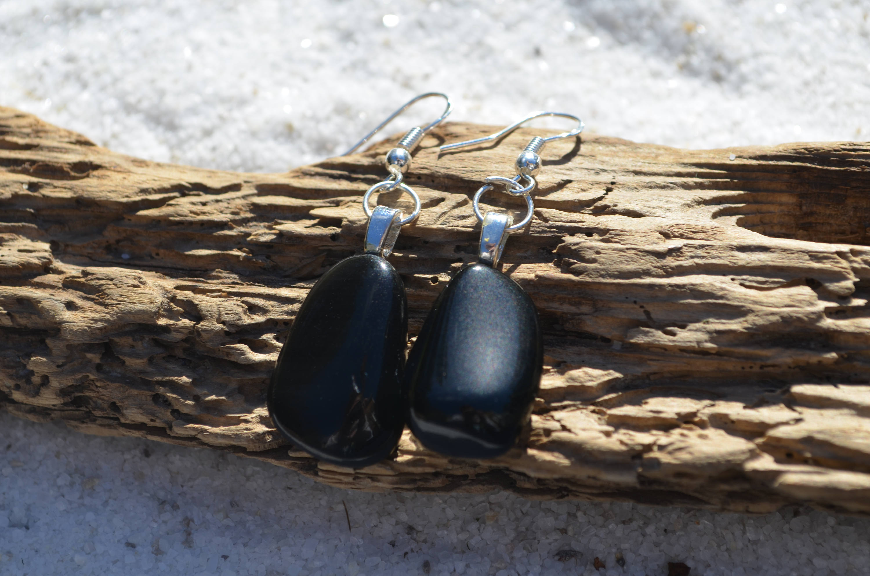 Custom Tumbled Apache Tears Stone Dangling Earrings - 1 Set - Etsy