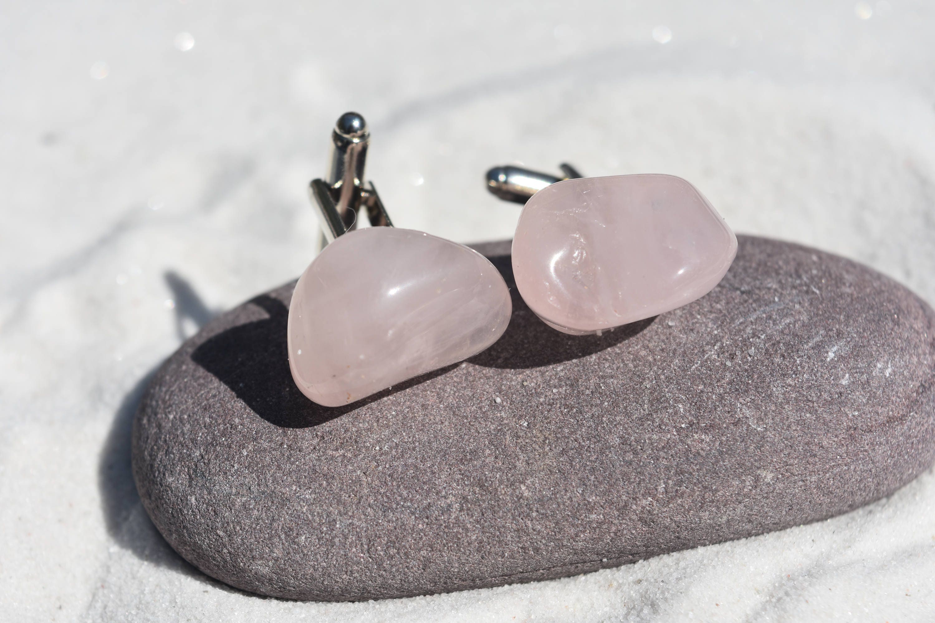 Custom Rose Quartz Stone Cufflinks - Etsy