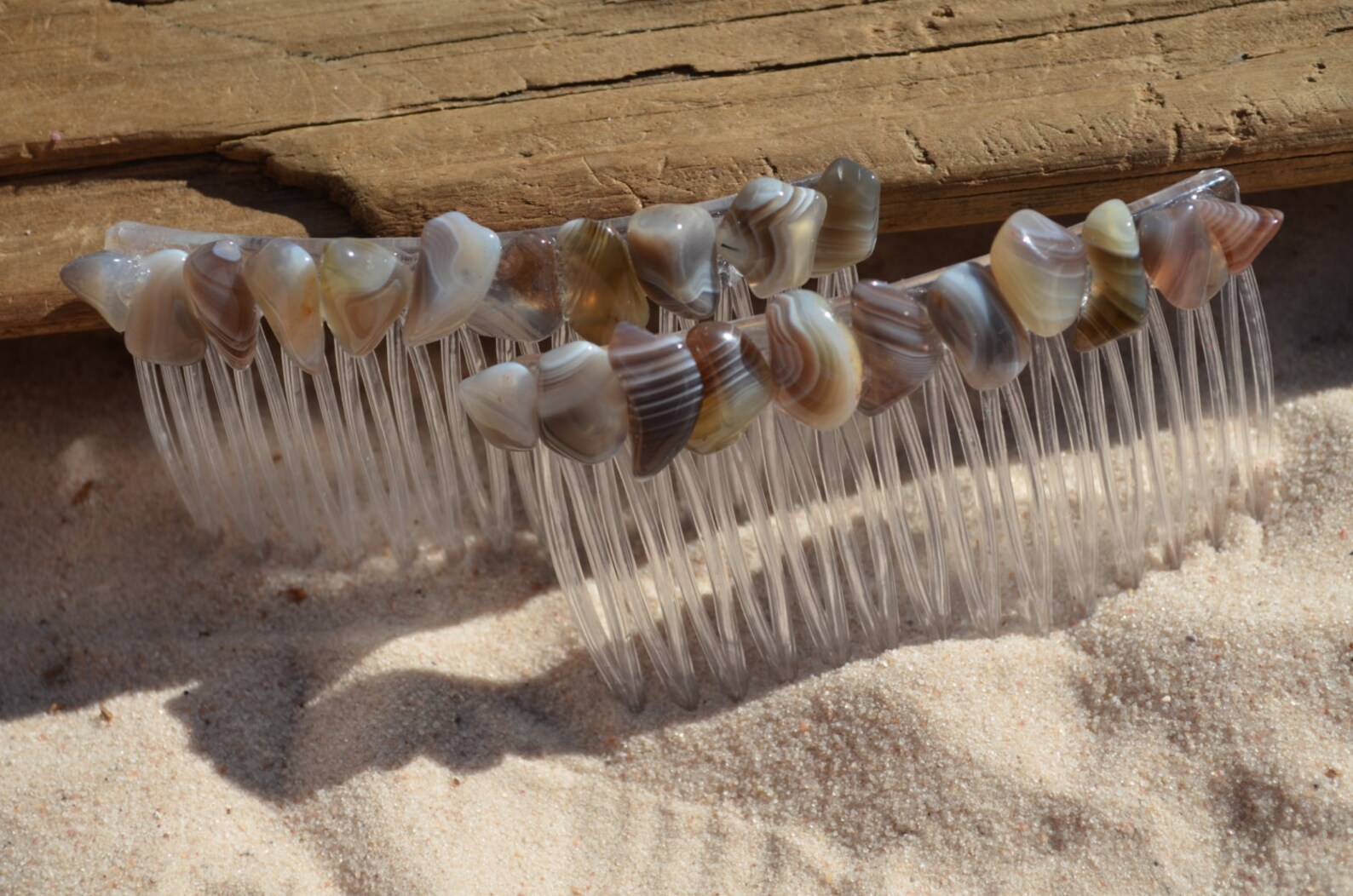 Gray Banded Agate Stone Hair Combs set of 2 - Etsy