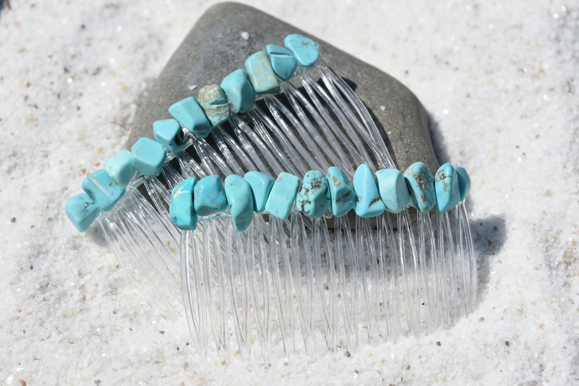 Turquoise Stone Hair Combs qty of 2 - Etsy