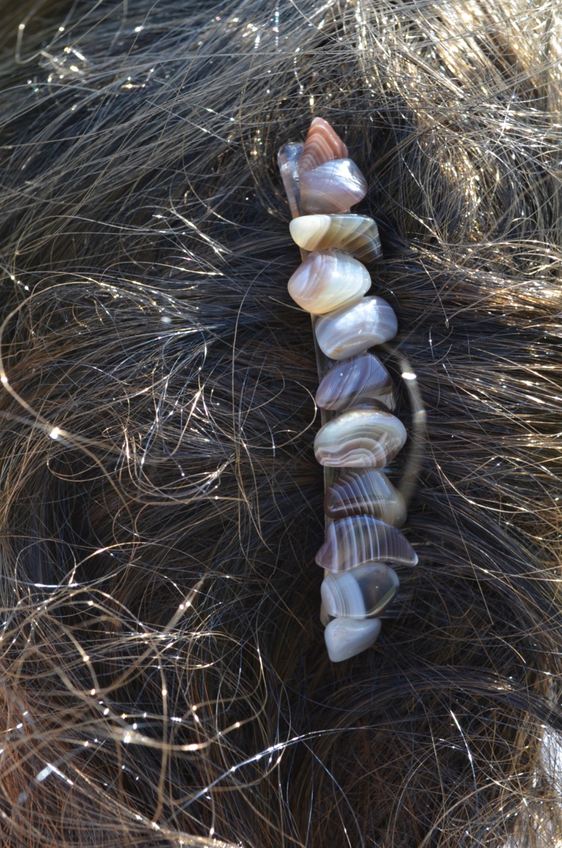 Gray Banded Agate Stone Hair Combs set of 2 - Etsy