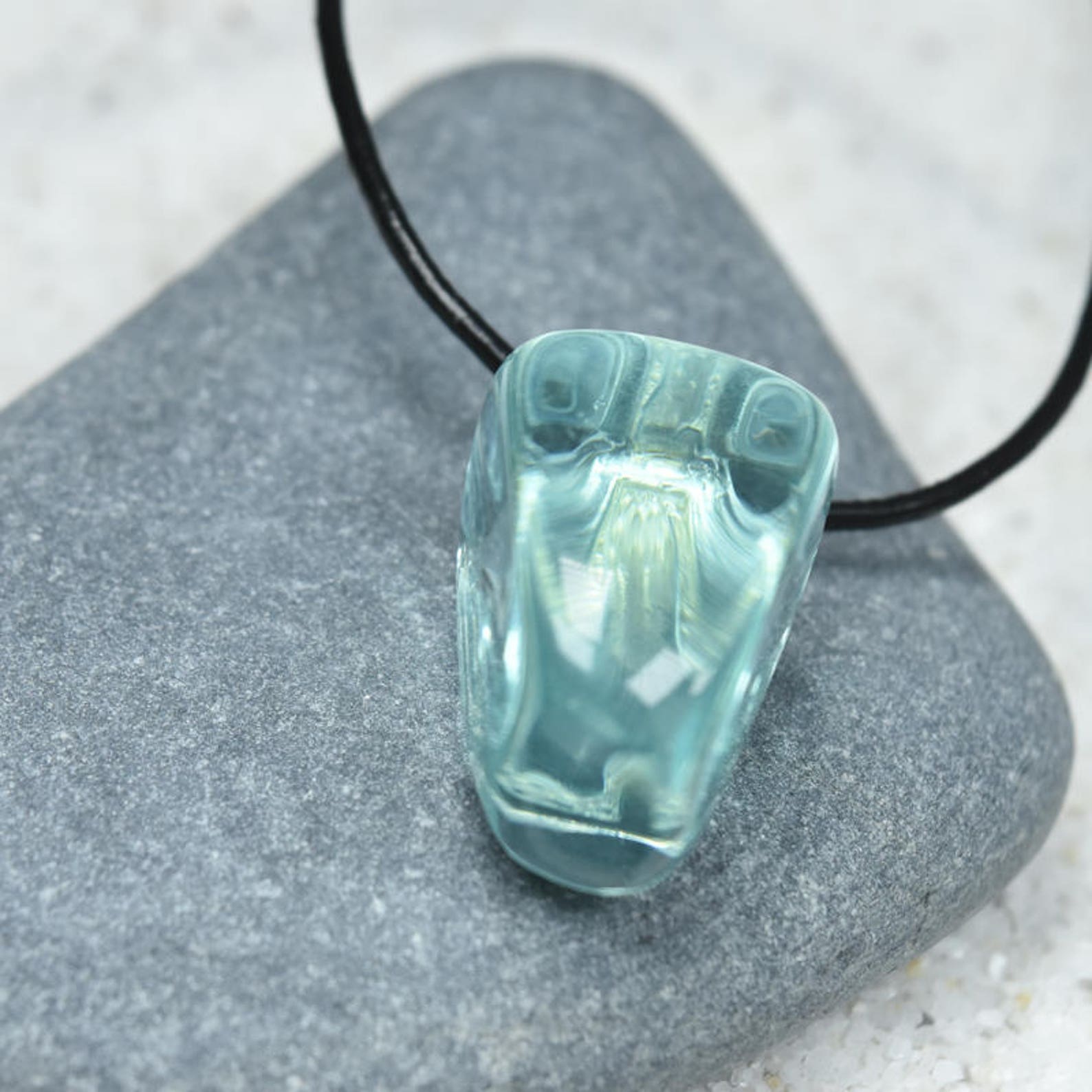 Custom Tumbled Aqua Blue Obsidian Stone Necklace Choose - Etsy