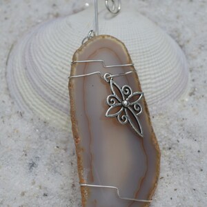 Natural Sliced Agate Wire Wrapped Ornament With a Silver Charm - Etsy