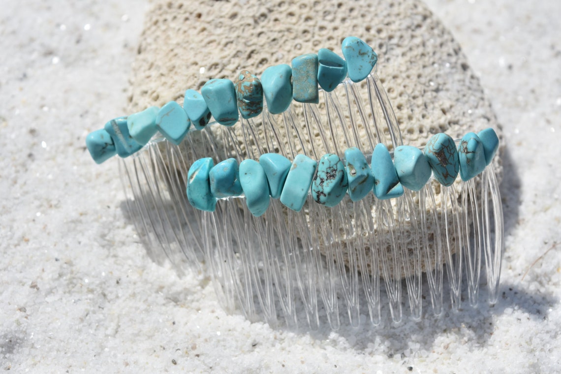 Turquoise Stone Hair Combs qty of 2 - Etsy
