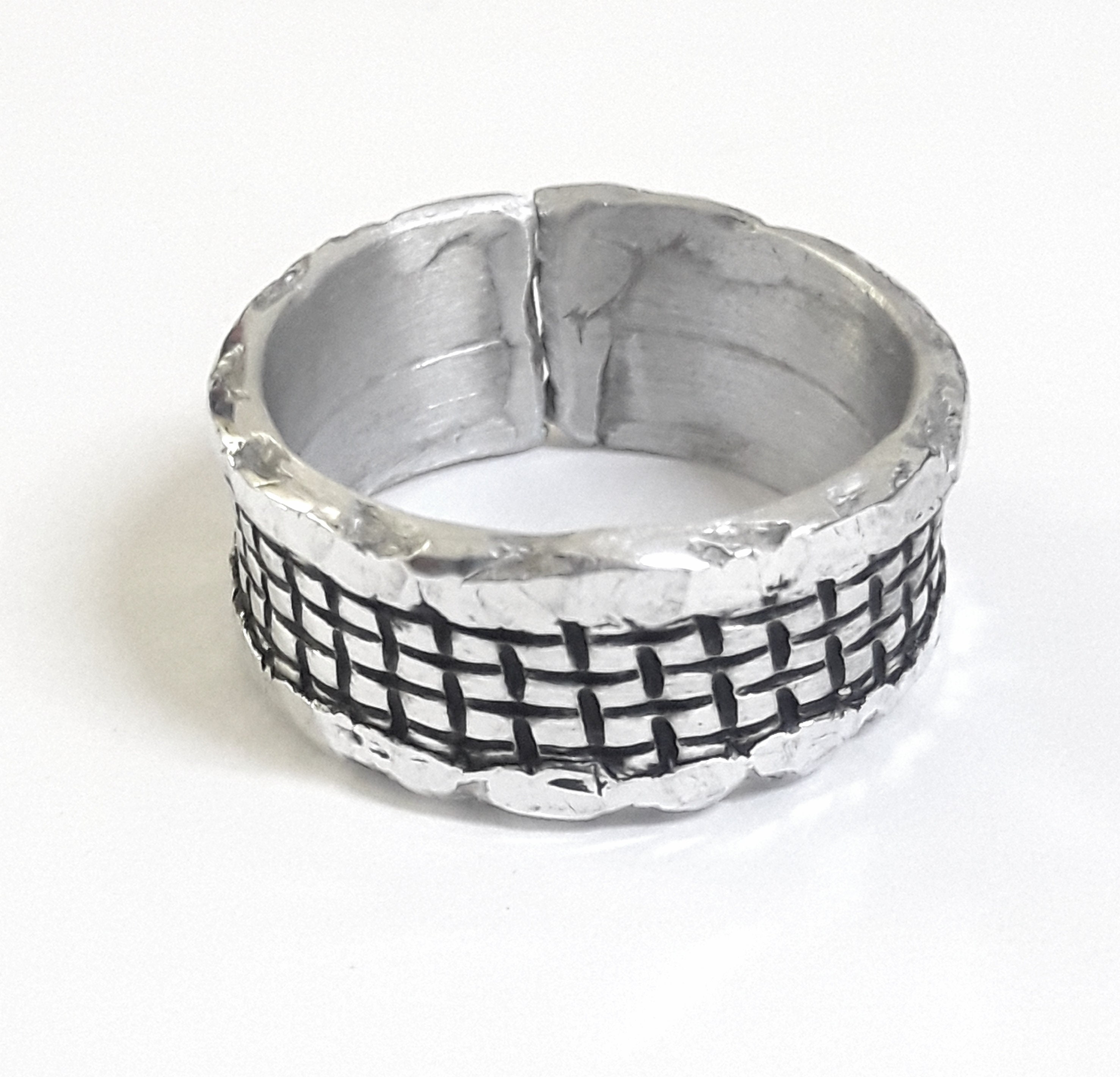Aluminum Ring Band, With Blackened Grid Textures, Polished With ...