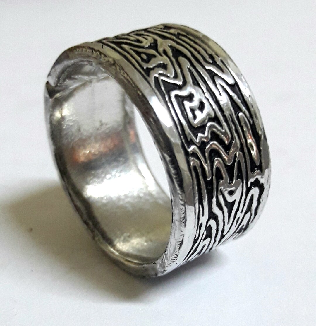 Aluminum Ring Band, With Topographic Lines Design, Hammered Edge and ...