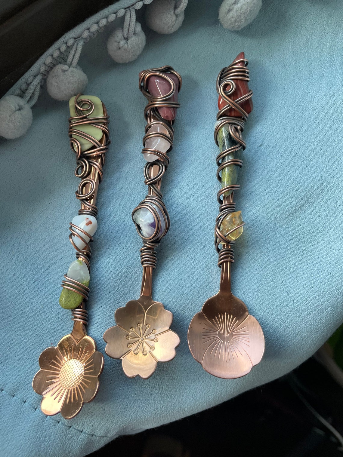 Flower Teaspoons Wire Wrapped With Crystals Stainless Steel - Etsy