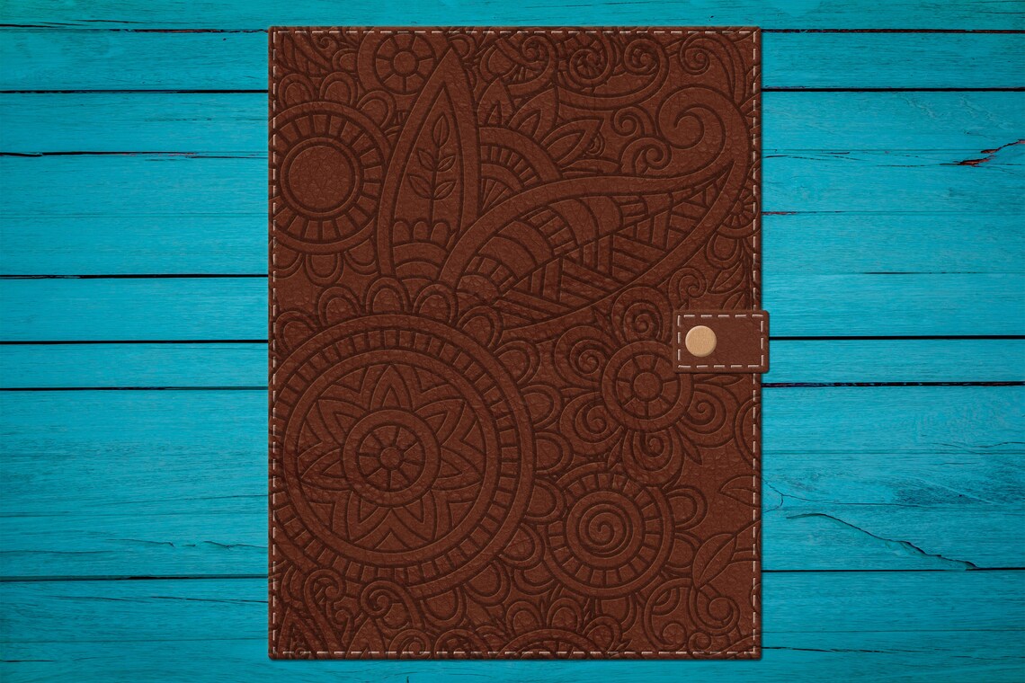 Digital Planner Cover Dark Brown Leather With Floral Debossed Pattern ...
