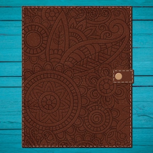Digital Planner Cover Dark Brown Leather With Floral Debossed Pattern ...