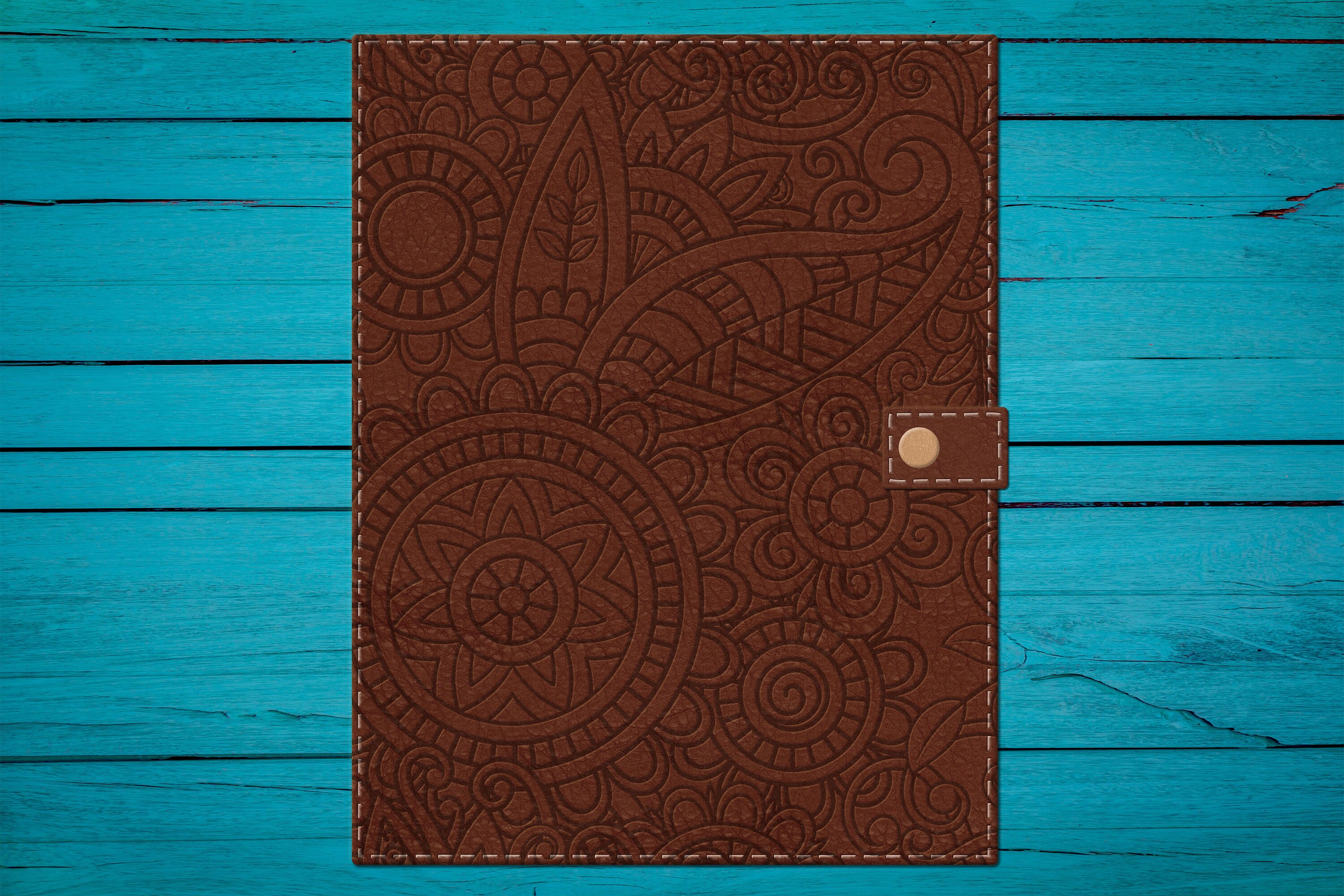 Digital Planner Cover Dark Brown Leather With Floral Debossed Pattern ...