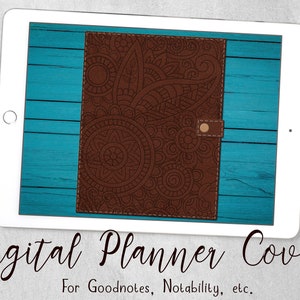 Digital Planner Cover Dark Brown Leather With Floral Debossed Pattern ...