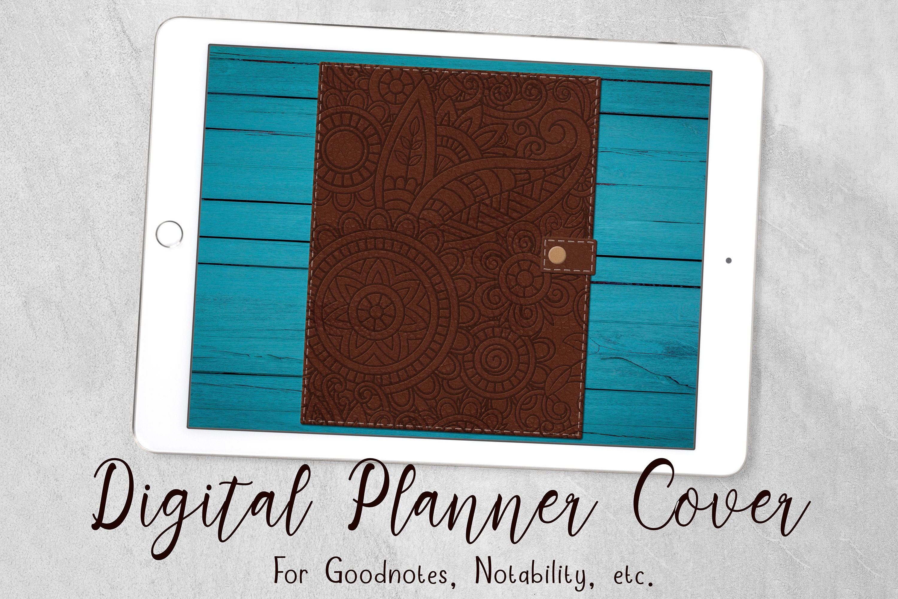 Digital Planner Cover Dark Brown Leather With Floral Debossed Pattern ...
