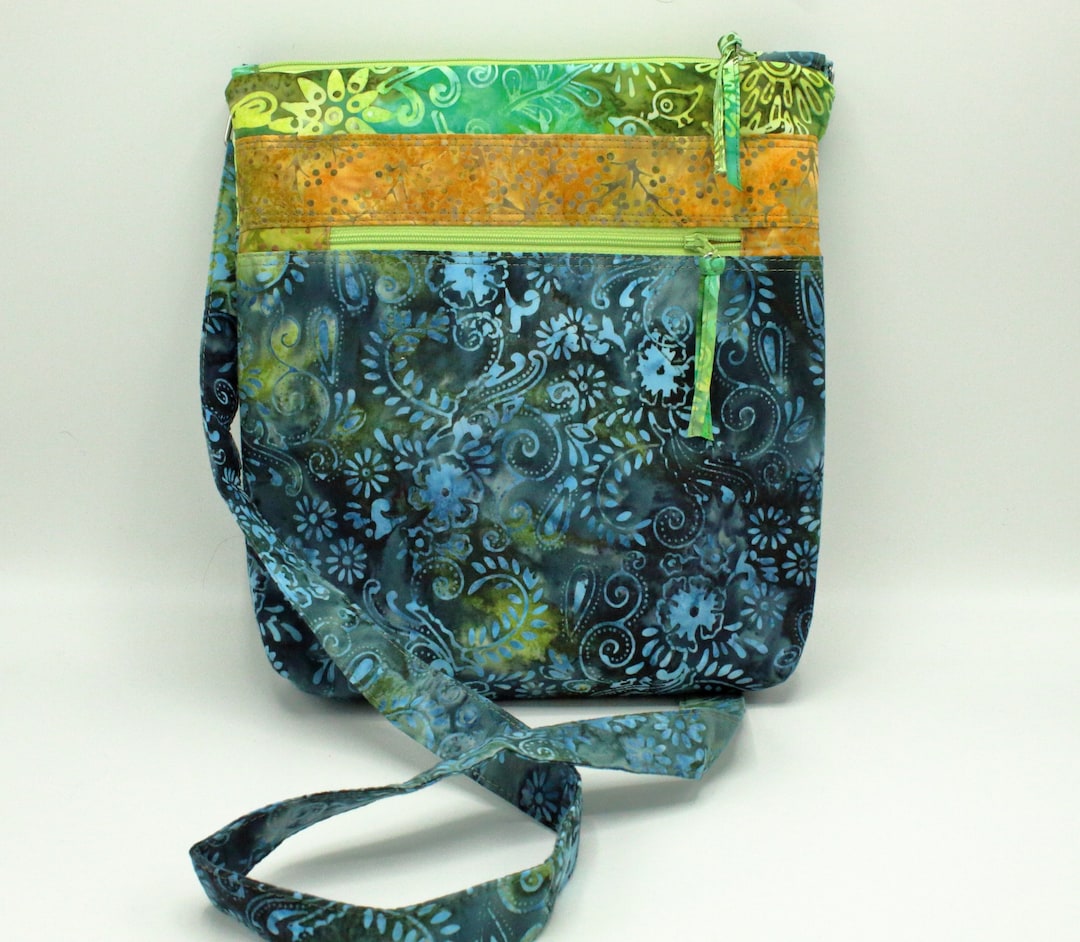 Blue, Green and Gold Batik | Barbados Crossbody Bag | Hip Bag - Etsy
