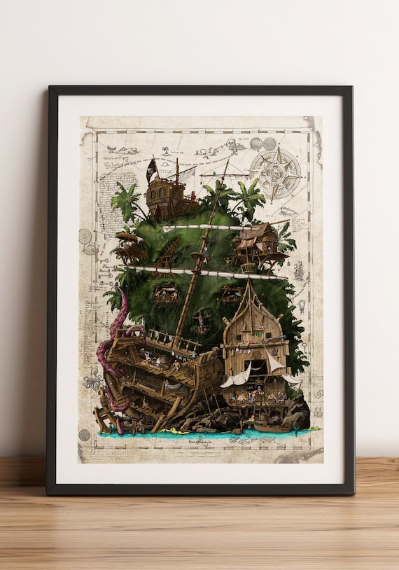 Pirate Ship Skull Island. Poster. Large 50x70cm 1975 X 275 - Etsy UK