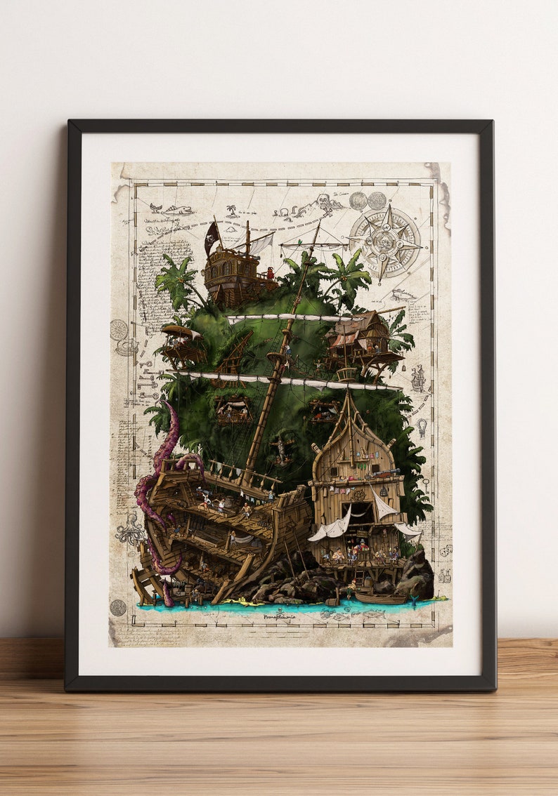 Pirate Ship, Skull Island. Poster. Large 30x40cm (11,75 X 15,75 Inch ...